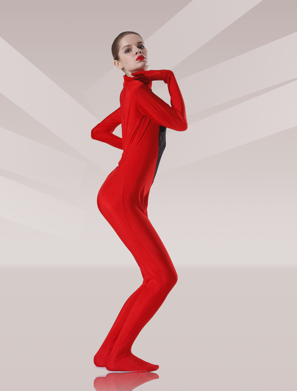 Red And Black Lycra Lace Zentai Catsuit - Milanoo.com