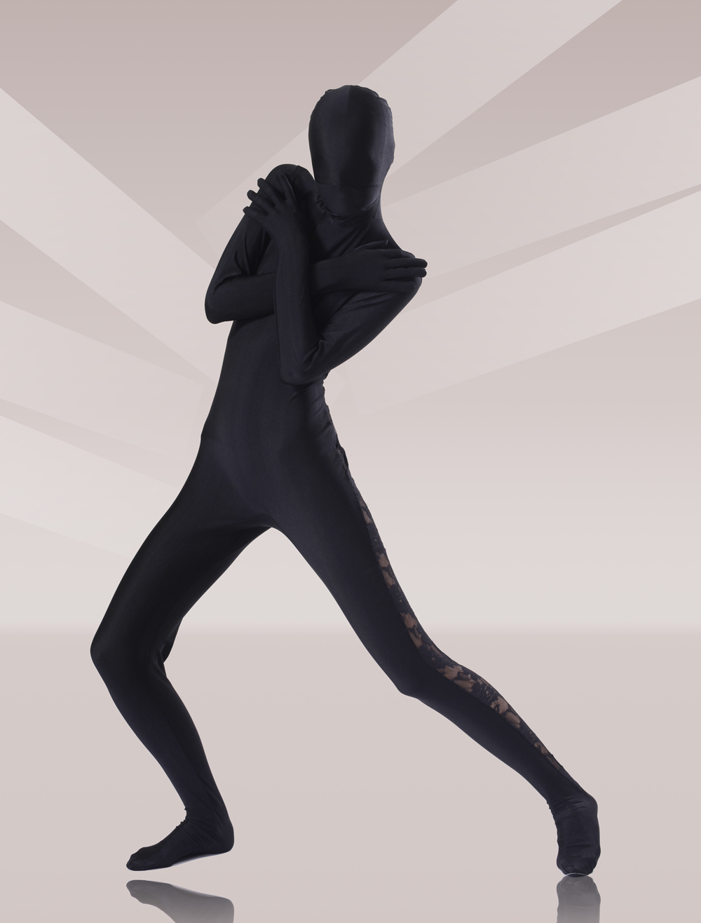 Morph Suit Black Tulle Flower Design Lycra Spandex Fabric Zentai Suit ...