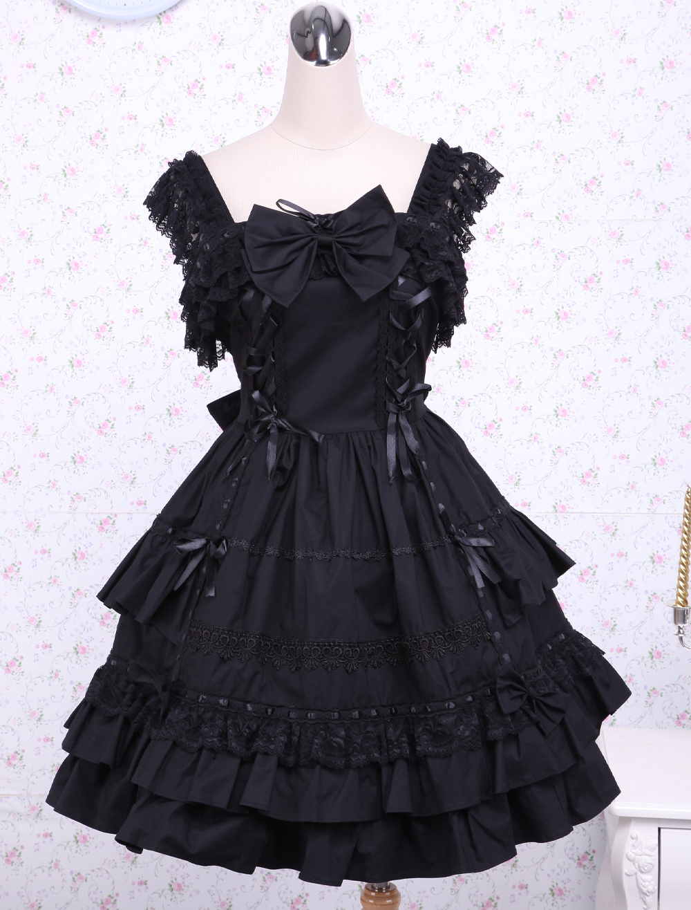 Gothic Lolita Dress JSK Black Ruffles Bow Lace Trim Lolita Jumper Skirt - Milanoo.com