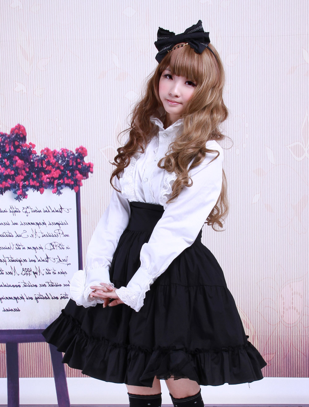 Gothic Lolita Dress SK Black High Waist Ruffles Cotton Lolita Skirt ...