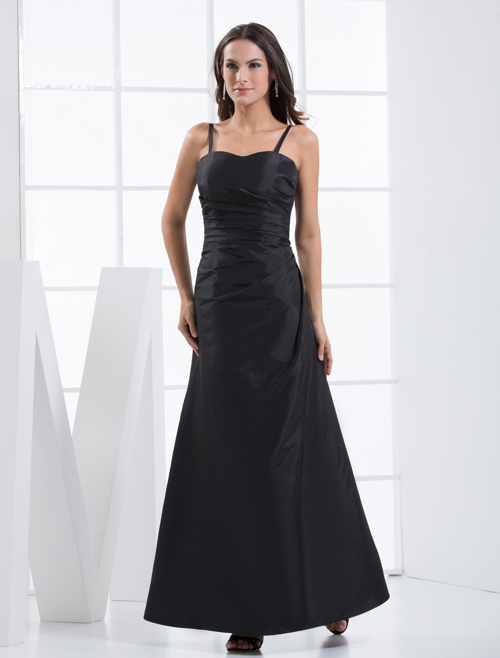 Elegant A-line Spaghetti Taffeta Evening Dress - Milanoo.com
