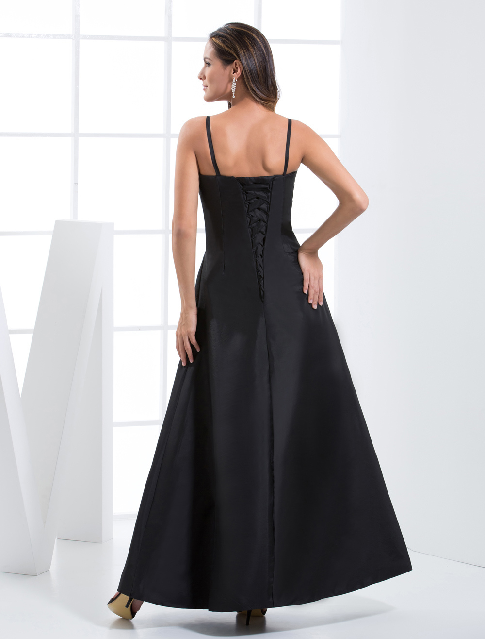 Elegant A-line Spaghetti Taffeta Evening Dress - Milanoo.com