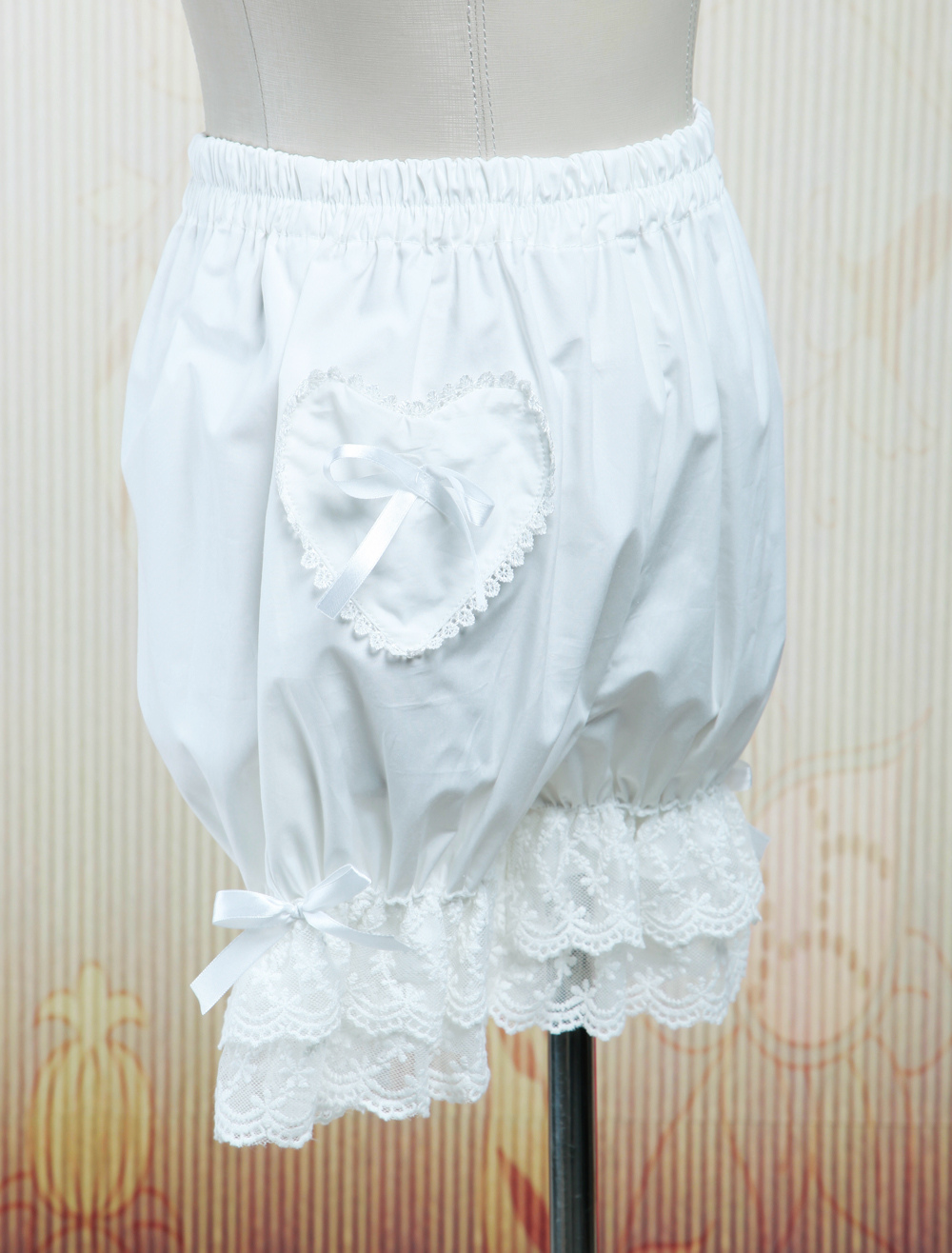 Lolita Bloomers Lace Trim Heart Shape Pocket Bow Ribbon - Milanoo.com