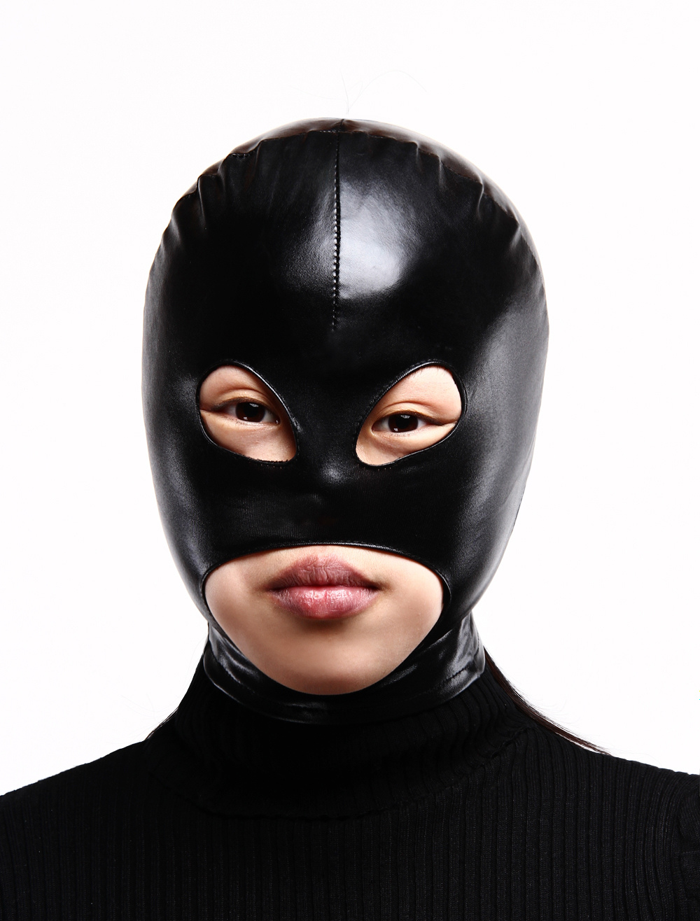 Halloween Black Shiny Metallic Hood with Eyes and Mouth Opened ...