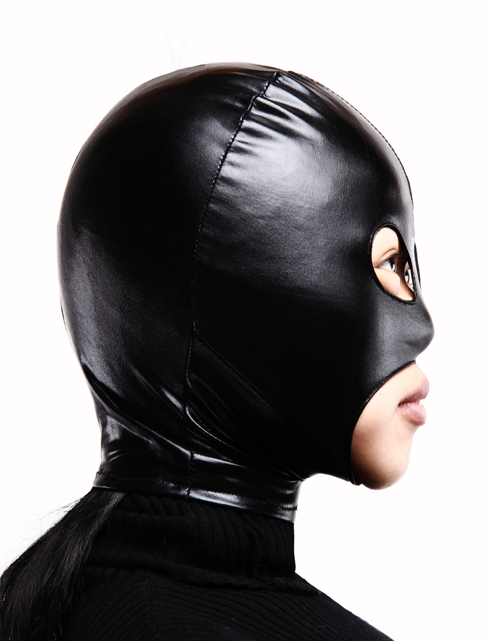 Halloween Black Shiny Metallic Hood with Eyes and Mouth Opened ...