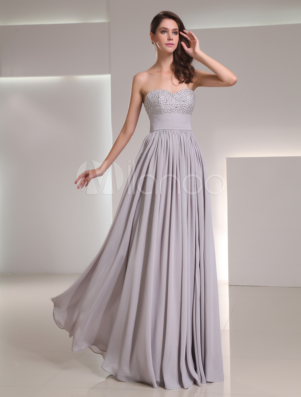 Chiffon Sequin Sweetheart Neck Evening Dress - Milanoo.com