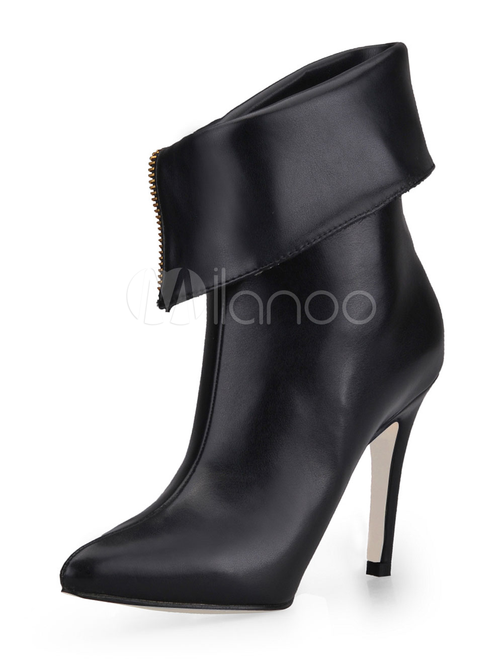 Black Pointed Toe Zipper Pu Womans High Heel Booties
