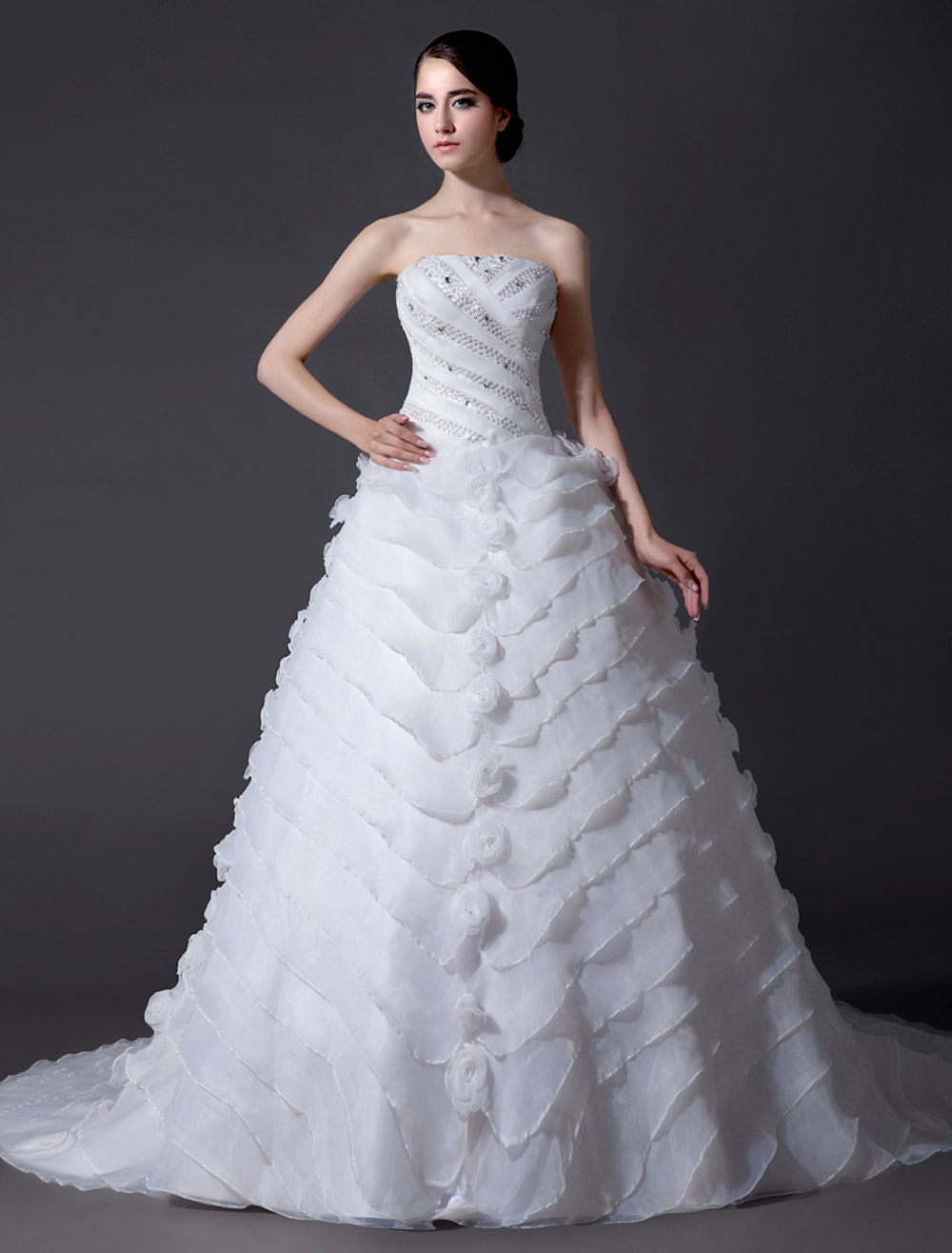 Vestito da sposa avorio classico in organza senza spalline con ...