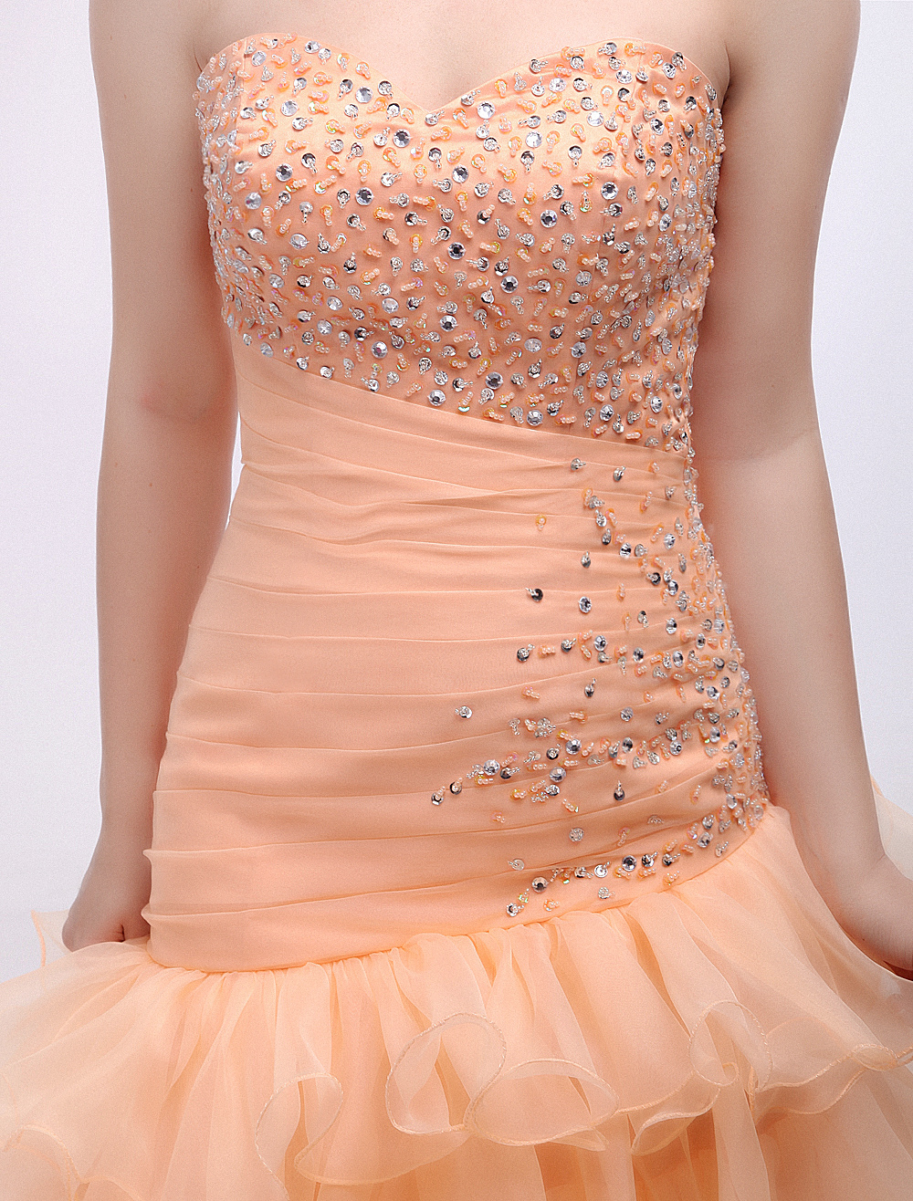 Orange Sweetheart Ruffles Sequin Satin Organza Prom Dress