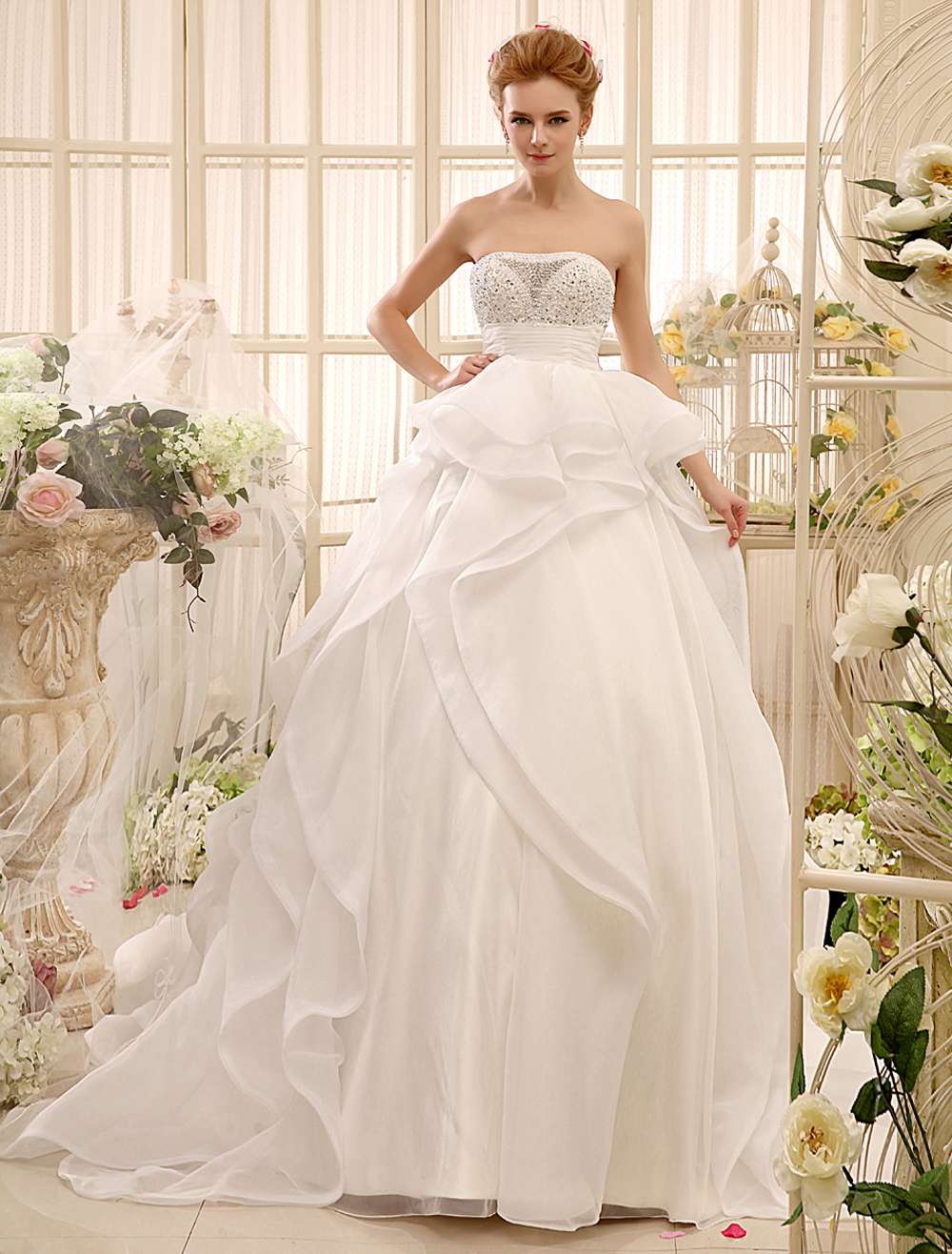Ball Gown Beading Chapel Train Ivory Brides Wedding Dress with ...