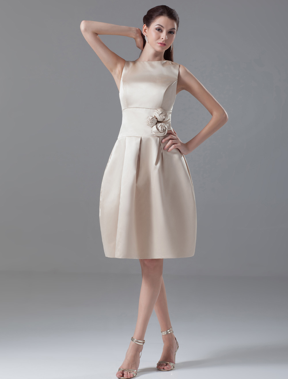 Cocktailkleid aus Satin in Champagnerfarbe - Milanoo.com
