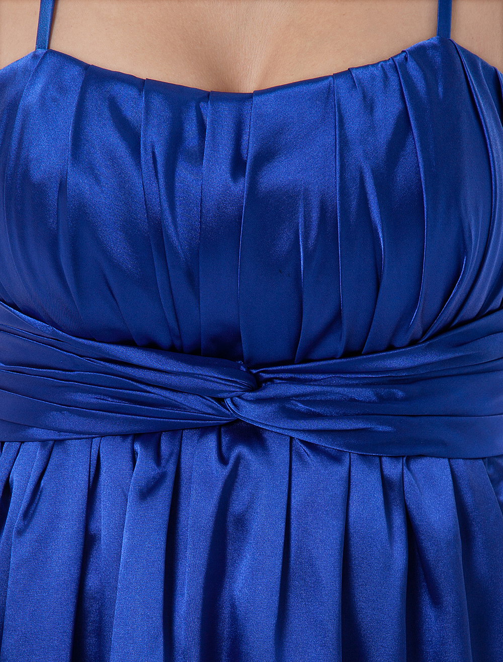 Royal Blue Knee Length Cocktail Dress With Pleated Spaghetti Straps