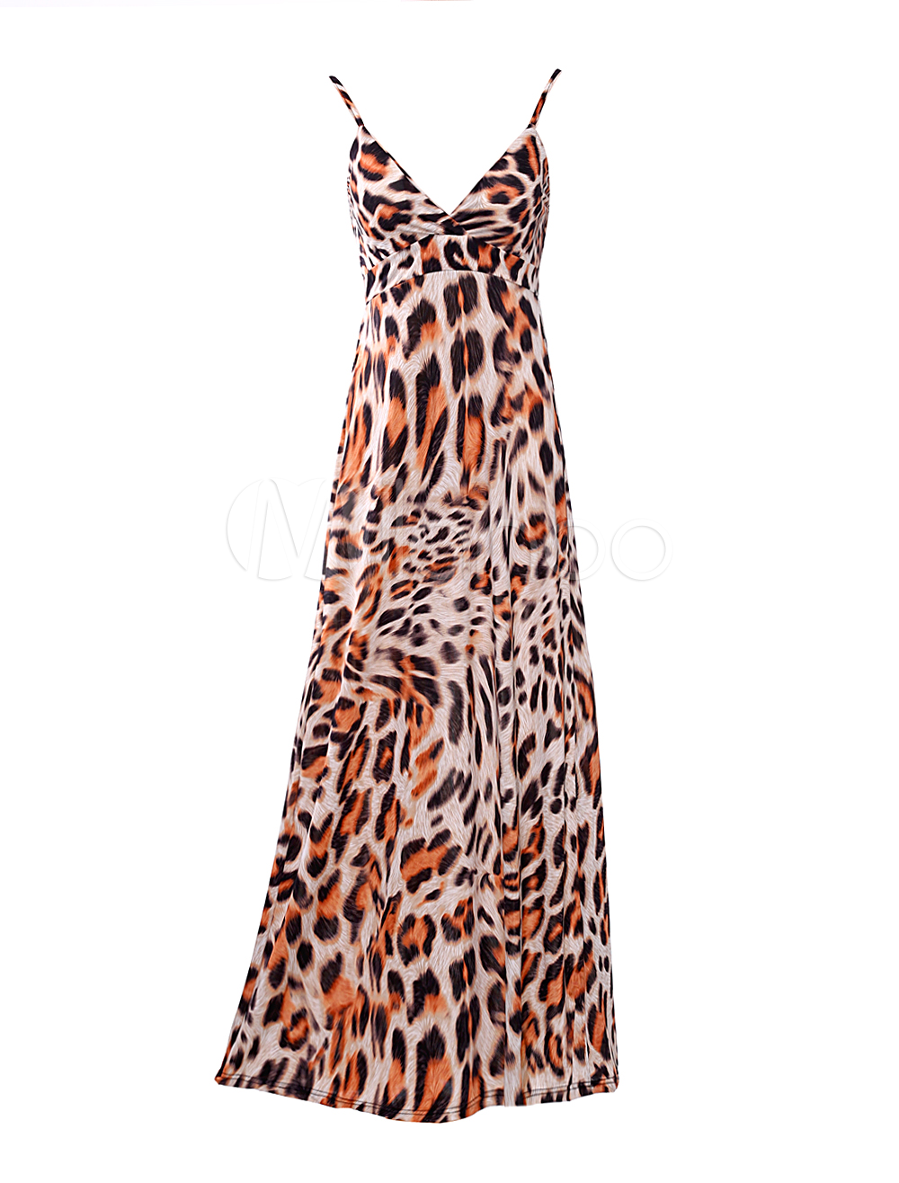 Stylish Multi Color Straps Neck Leopard Print Womens Maxi Dress