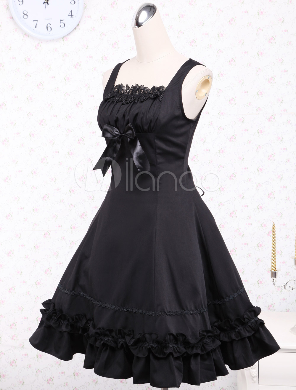 Gothic Black Cotton Sleeveless Square Collar Bow Lolita Dress - Milanoo.com Gothic Black Cotton Sleeveless Square Collar Bow Lolita Dress - Milanoo.com