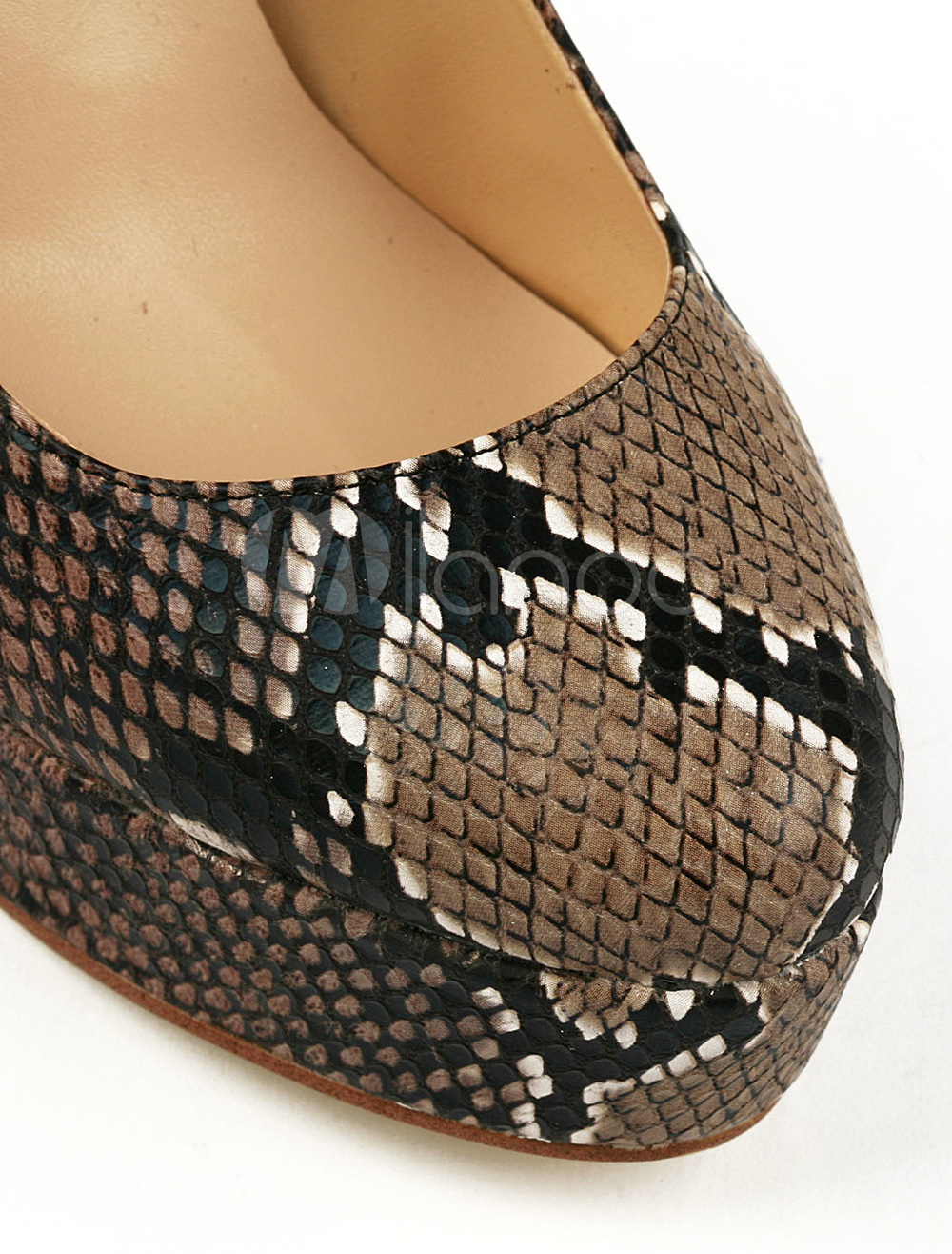 Multi Color Almond Toe Snake Print Pigskin Platform Pumps For Women ...