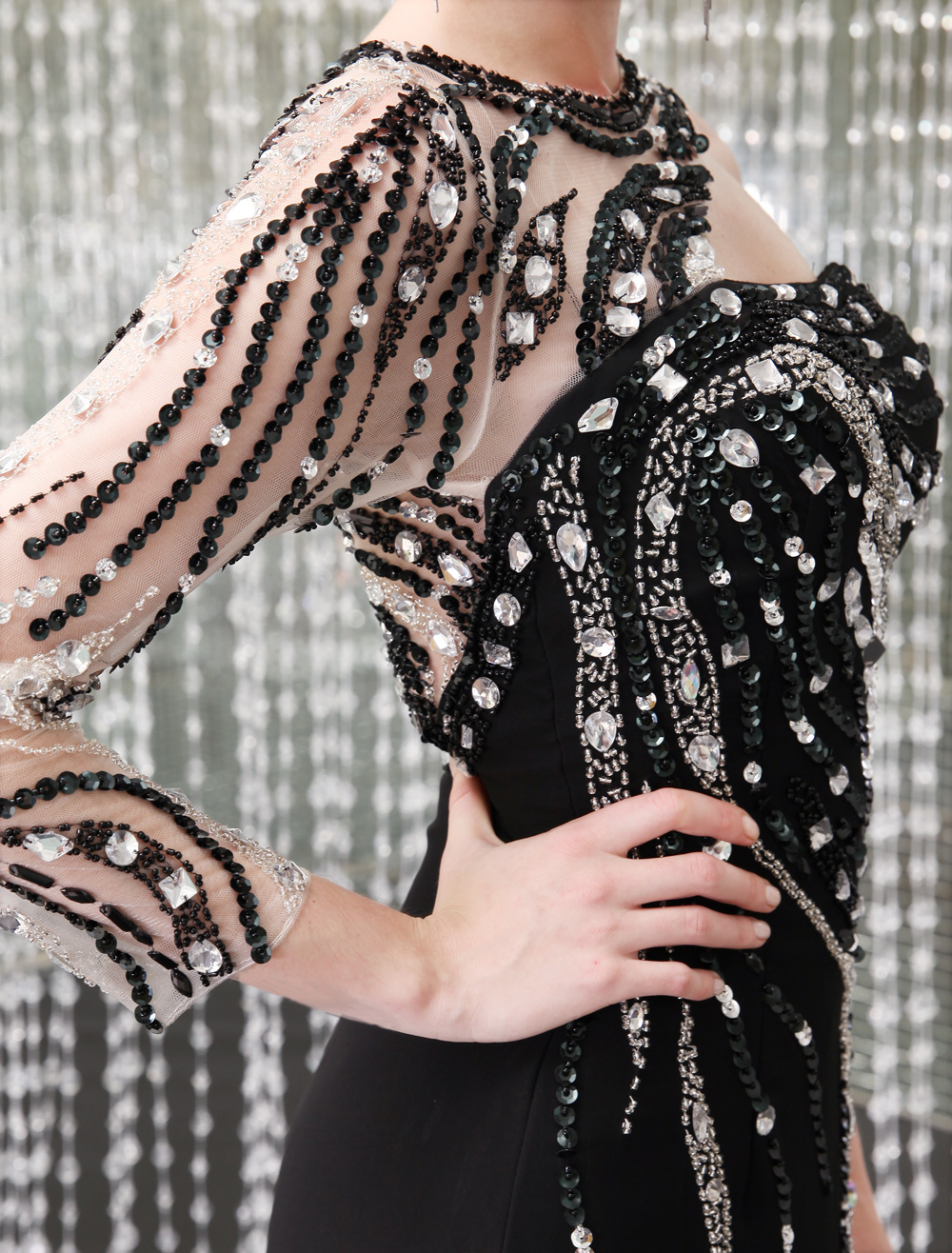 Robe de soirée noire avec strass longueur plancher Milanoo - Milanoo.com