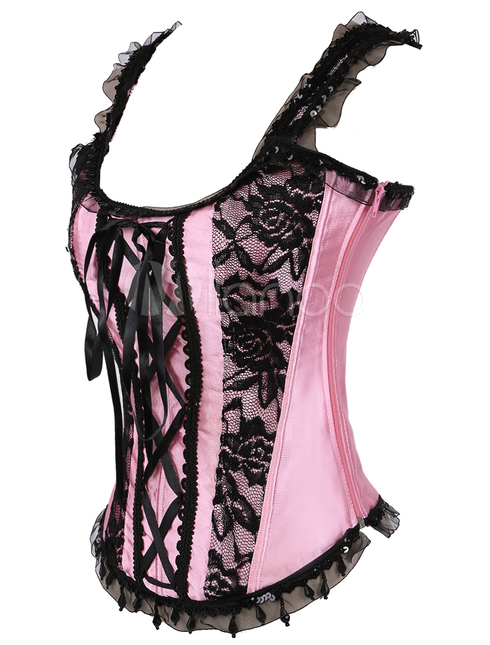 Sexy Pink Wrap Silk Like Corsets And Skirt For Women