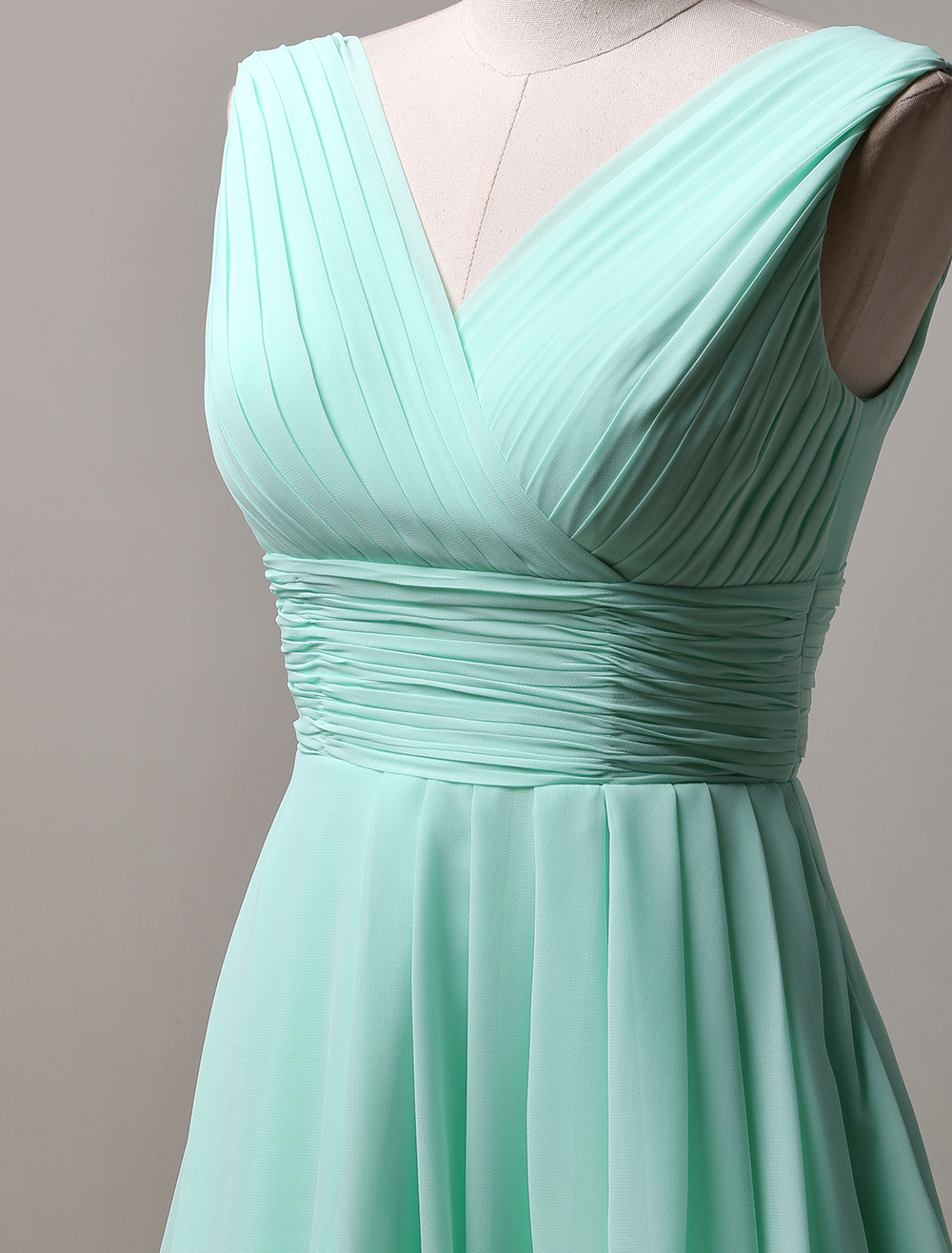 A Line V Neck Asymmetrical Chiffon Bridesmaid Dress With Cascading