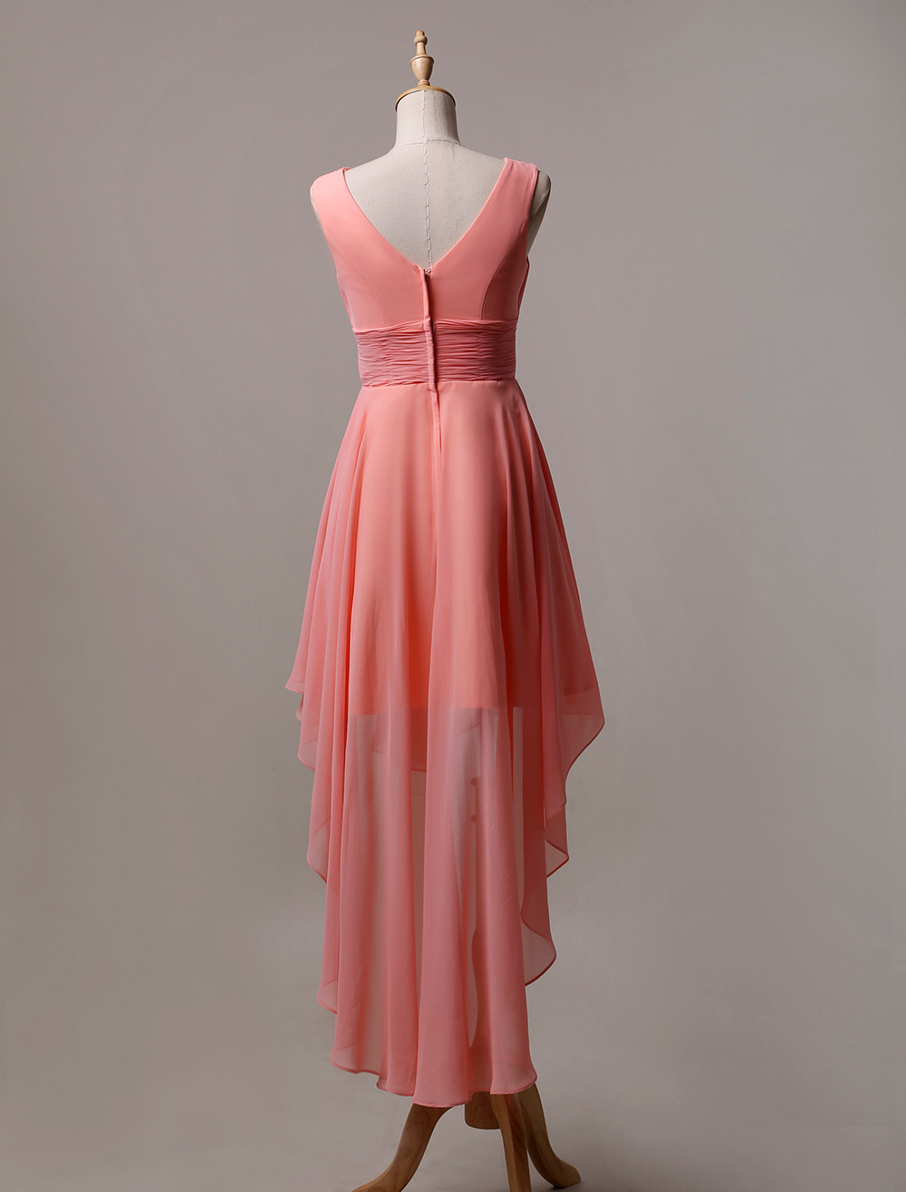 A Line V Neck Asymmetrical Chiffon Bridesmaid Dress With Cascading