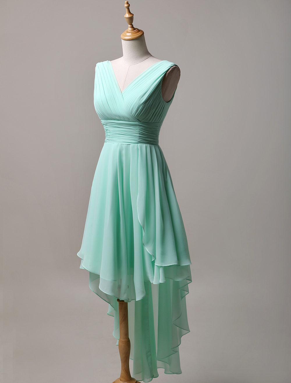 A Line V Neck Asymmetrical Chiffon Bridesmaid Dress With Cascading