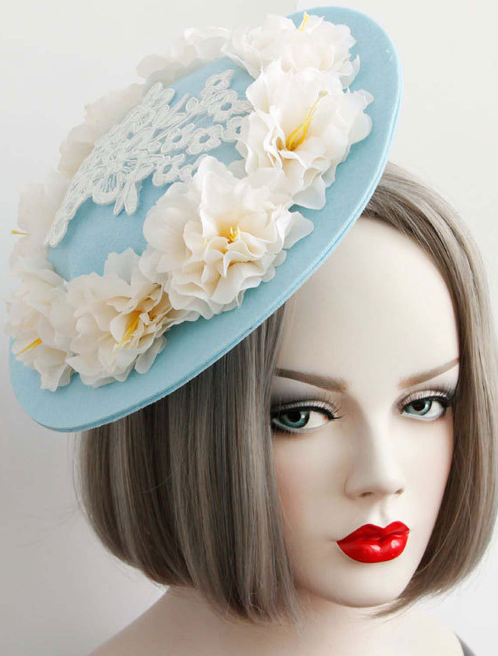 Chapeau de mariage bleu soirée chapeaux fleur dentelle - Milanoo.com