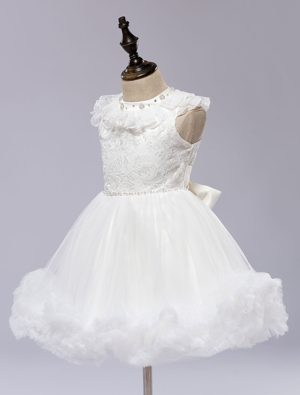 Flower Girl Dress White Satin Short Pageant Princess Dress With Lace ...