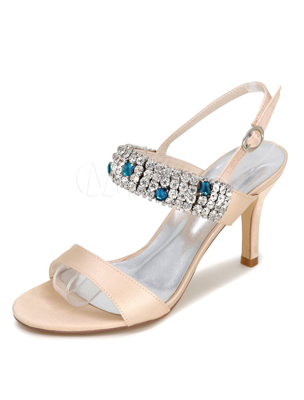 Blue Wedding Sandals High Heel Rhinestones Elegant Satin Bridal Shoes ...