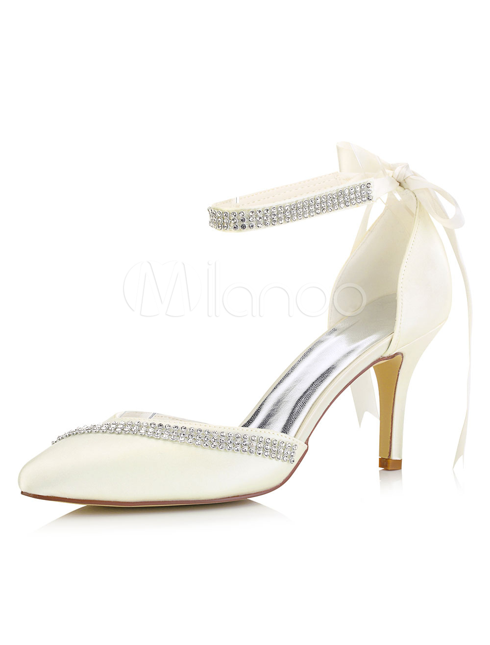 Chaussures de mariée à talons en satin beige unicolore avec ruban ruban ...