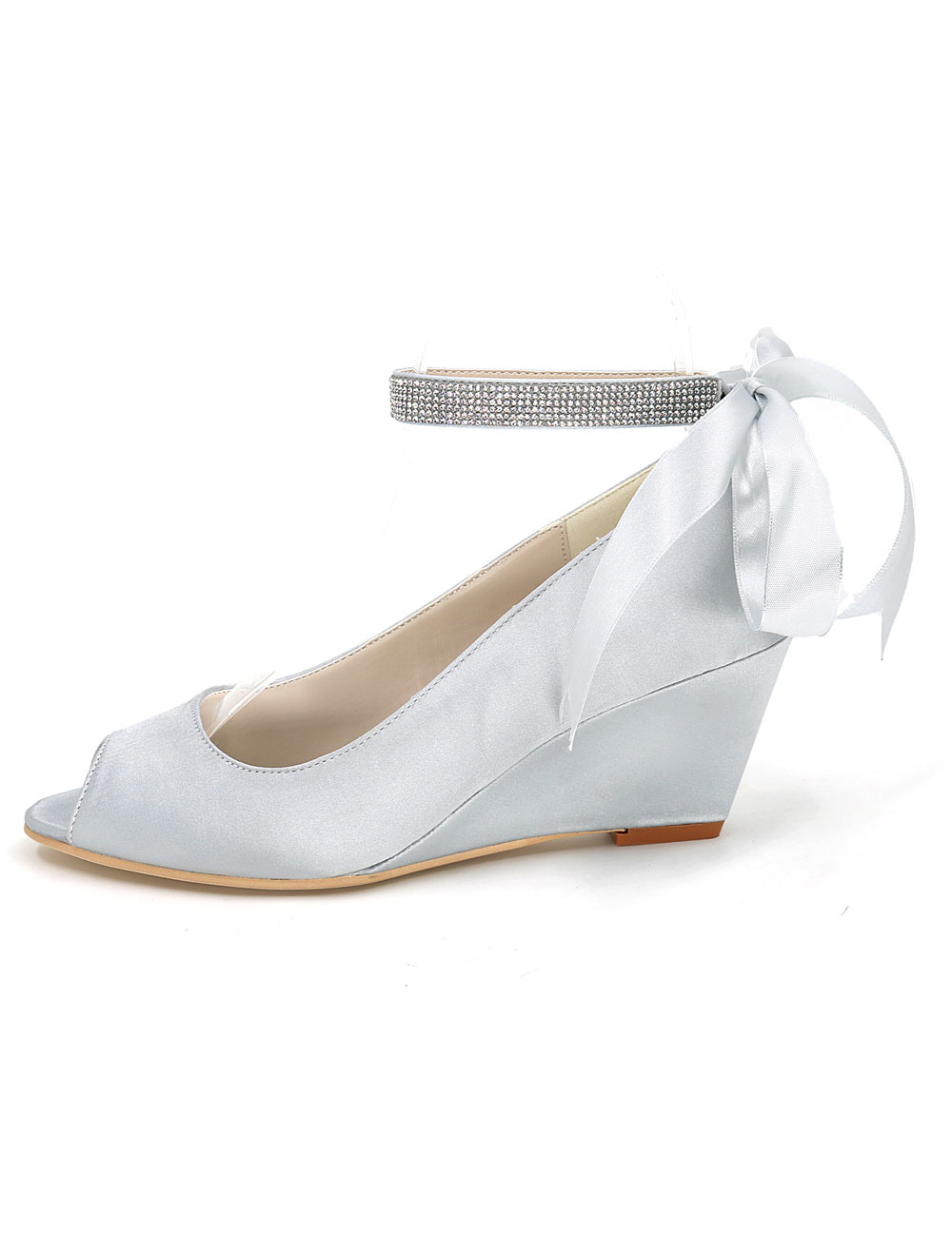 Boho Wedge Wedding Shoes Peep Toe Ankle Strap Bridal Pumps in Blue ...