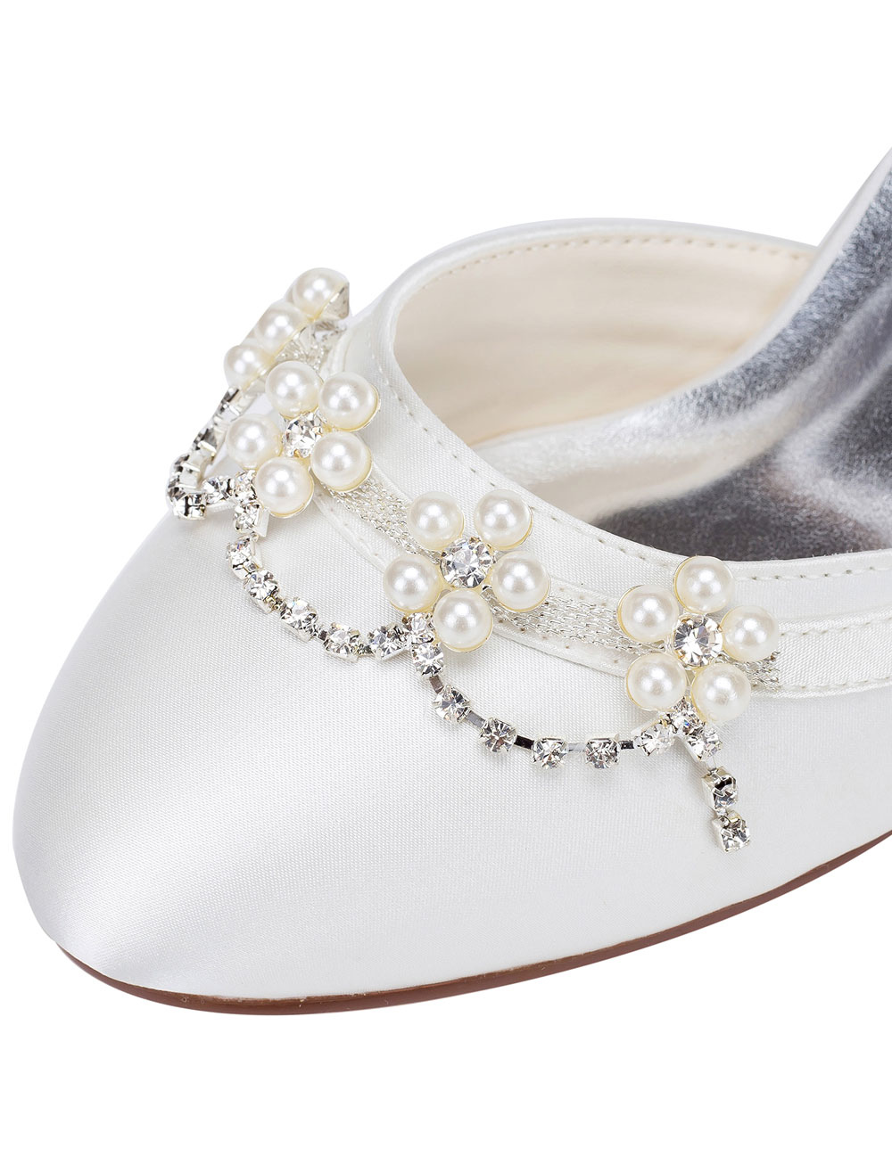 Ivory Bridal Shoes Chunky Heel Round Toe Ankle Strap Pearl Crystal ...
