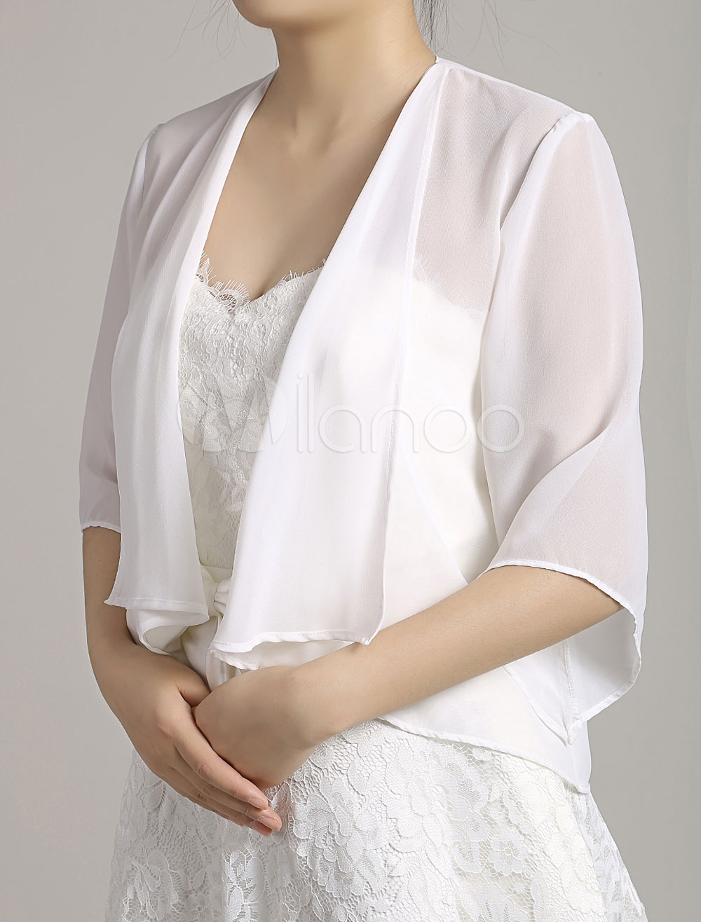 Chiffon Wedding Jacket Bolero White Half Sleeve Open Front Bridal Party ...