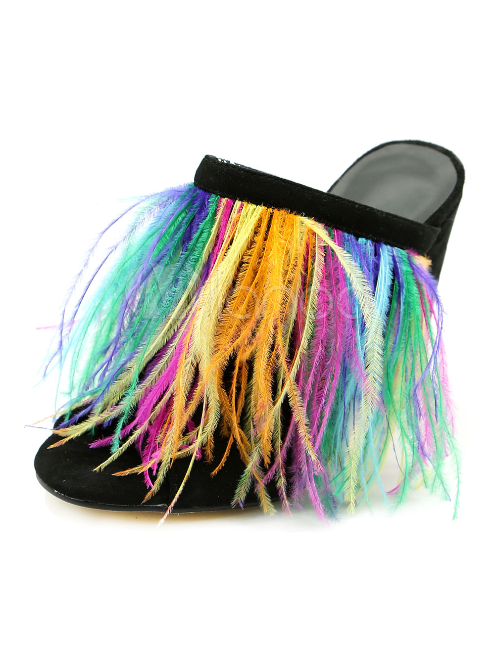 chaussures Mule pour femme noire avec plume mode street style automne ...