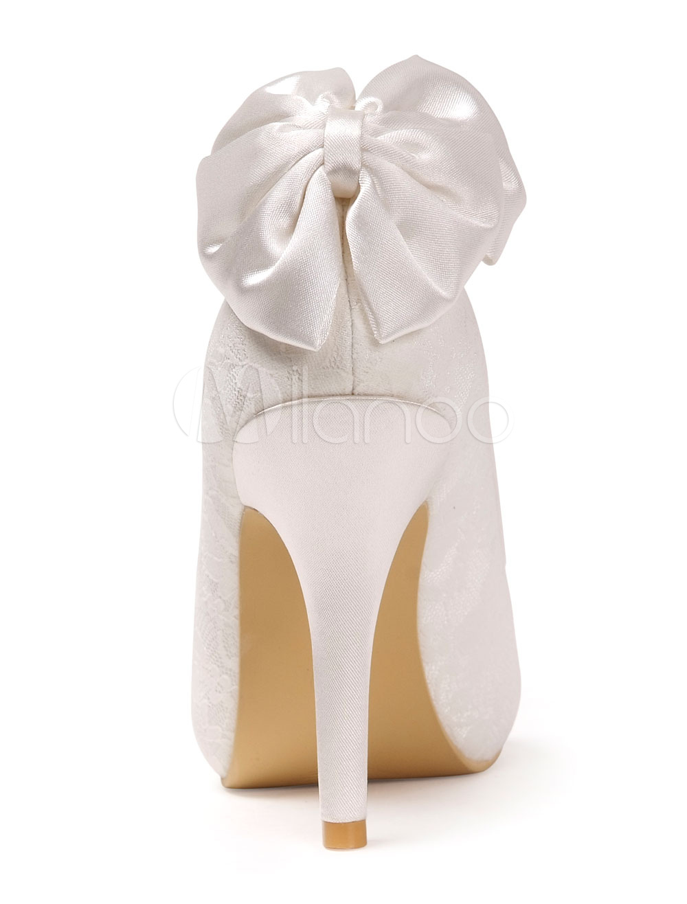 Chaussures de mariage en satin talons hauts Ivory Peep Toe Bow Slip sur ...