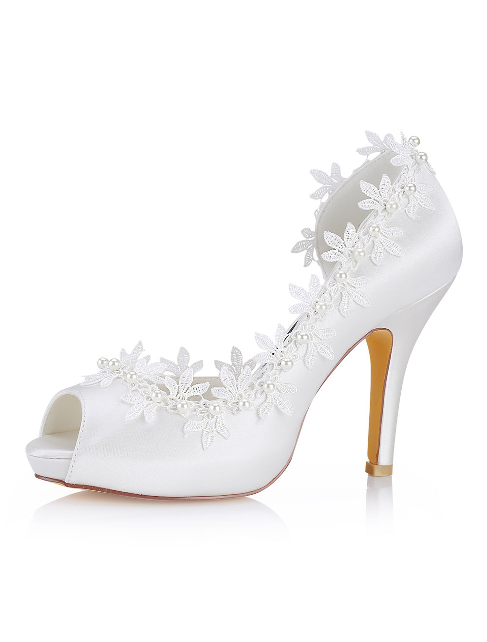 Chaussures mariée en satin à talon haut décoré des fleurs à bout ouvert ...