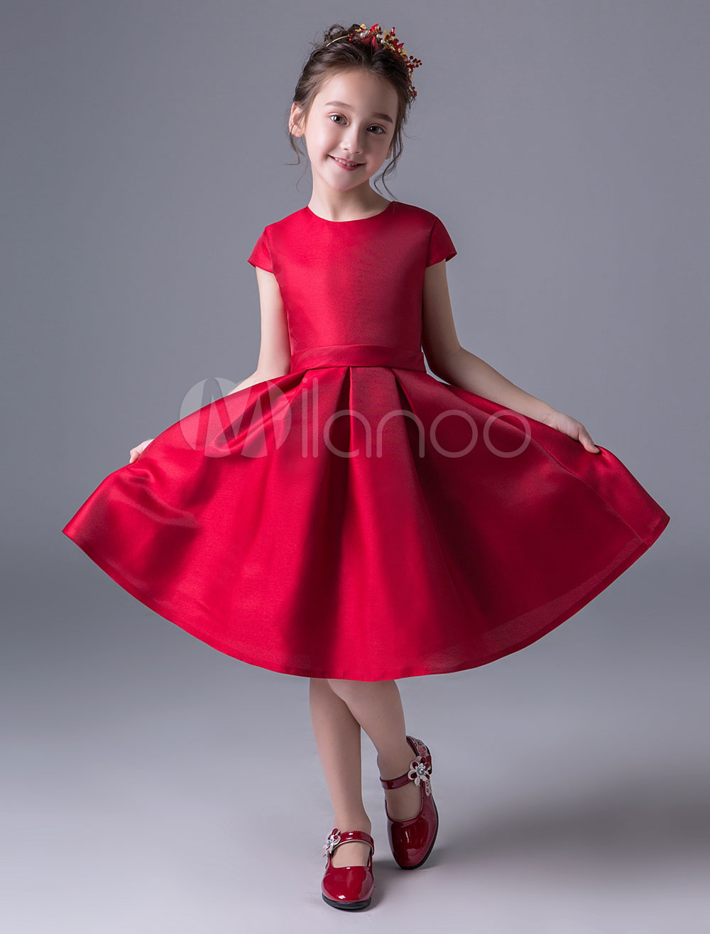 Flower Girl Dresses Burgundy Satin Short Pageant Dress Little Girls A ...