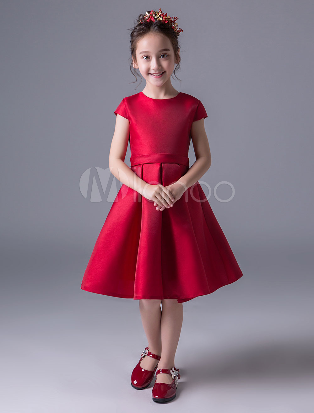 Flower Girl Dresses Burgundy Satin Short Pageant Dress Little Girls A ...