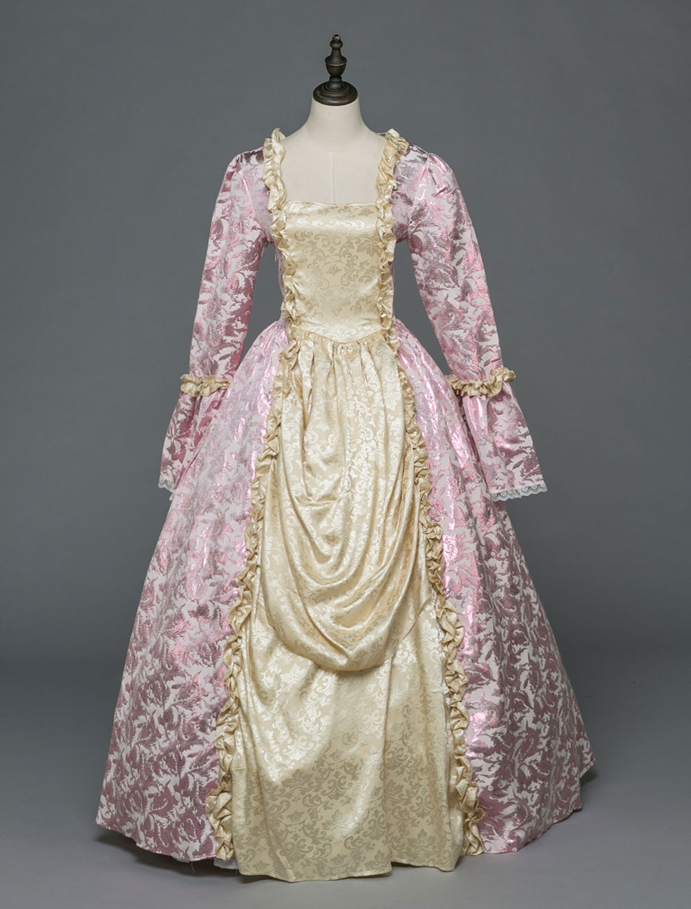 中世 ドレス 女性用 プリンセス 貴族ドレス ピンクゴールド 長袖 ロココ調 ページェント レトロ ヨーロッパ 宮廷風 中世 ドレス・貴族