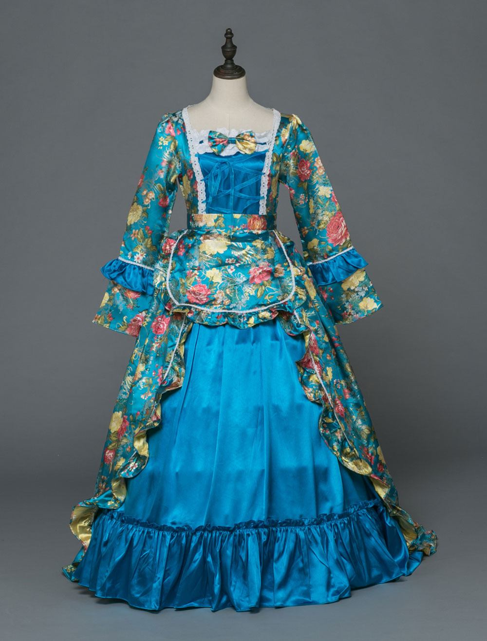 Retro Costume Women Baroque Victoria Ball Gowns Royal Long Sleeve Blue ...
