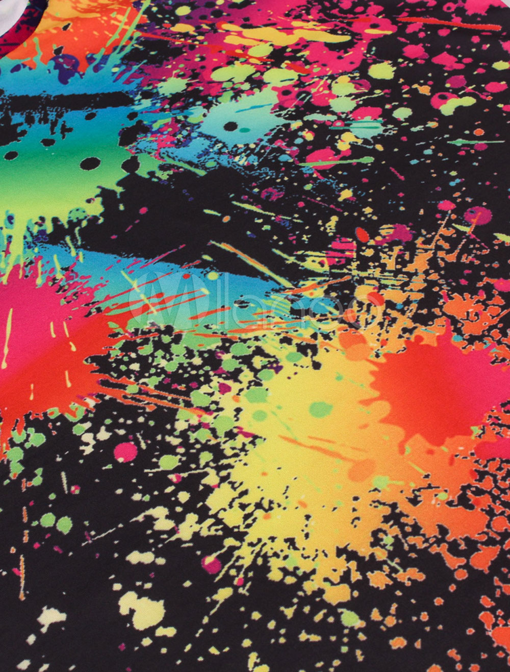 Black Men T Shirt Splash Print Casual T Shirt Slim Fit Short Sleeve T ...