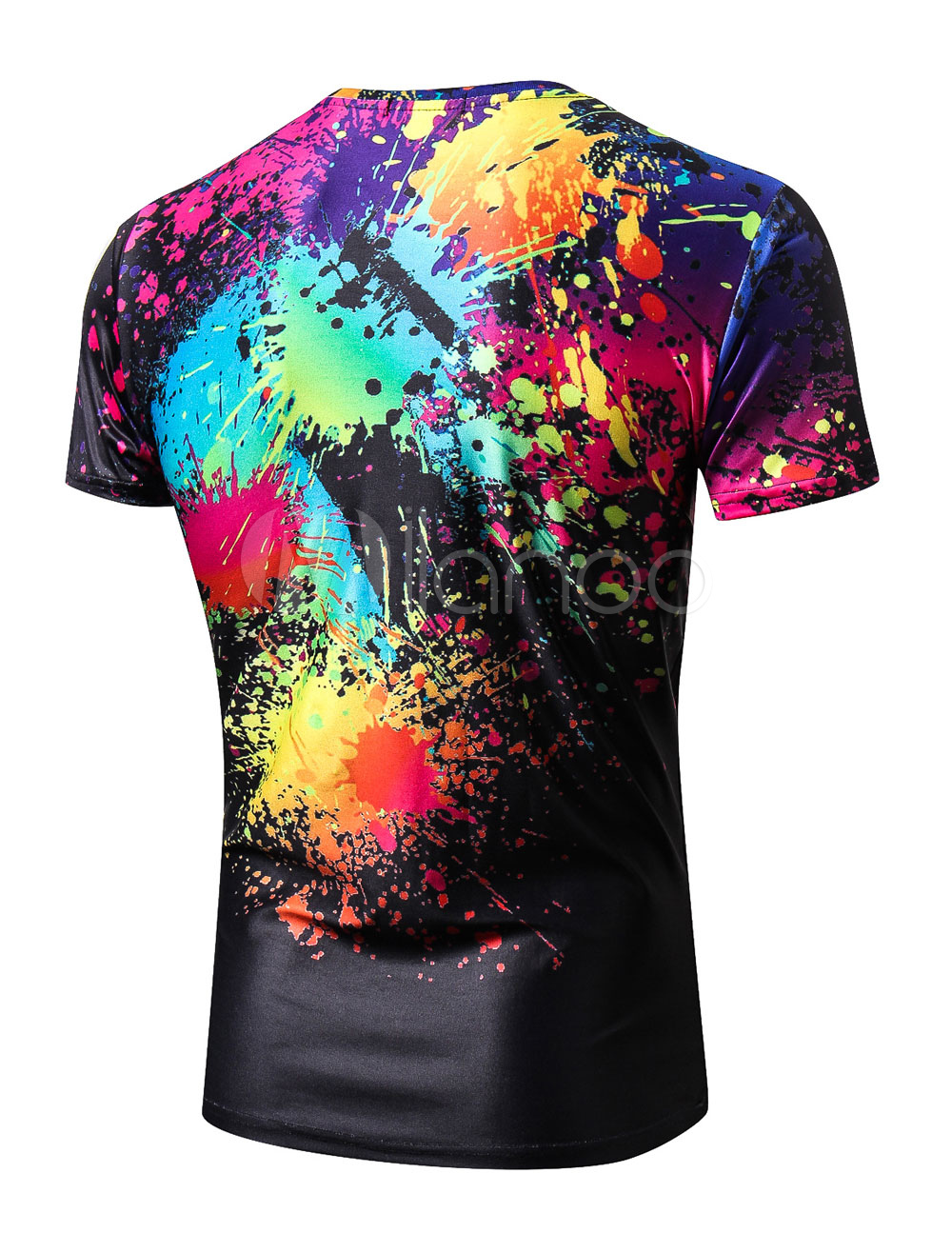 Black Men T Shirt Splash Print Casual T Shirt Slim Fit Short Sleeve T ...