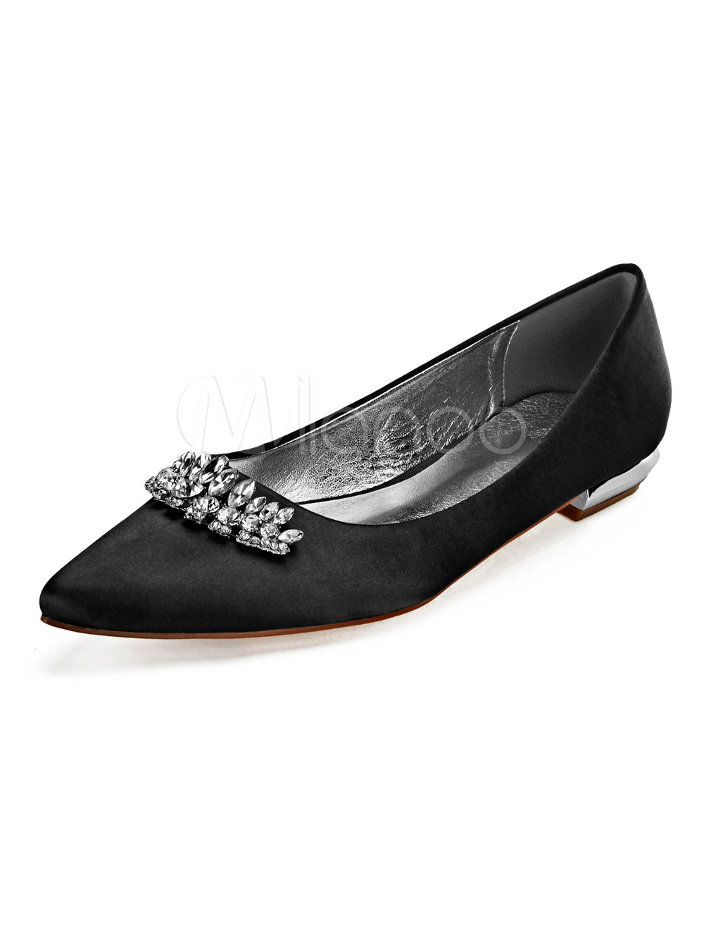 Black Mother Of The Bride Shoes Satin Pointed Toe Rhinestones Flat ...