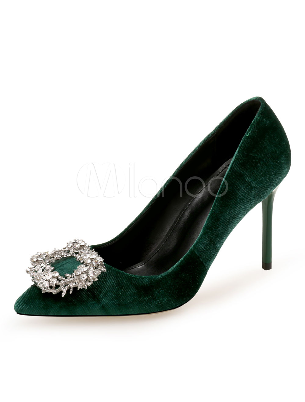 Tacchi alti da donna in velluto a punta con punta di strass Slip On ...