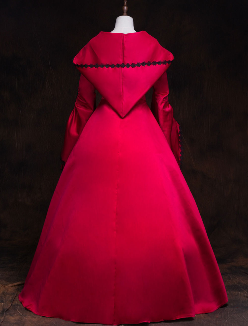 Victorian Dress Costume Womens Red Hooded Masquerade Ball Gowns Royal