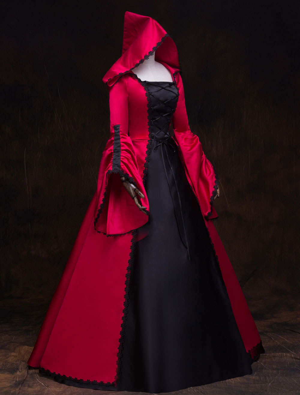 Victorian Dress Costume Women's Red Hooded Masquerade Ball Gowns Royal ...