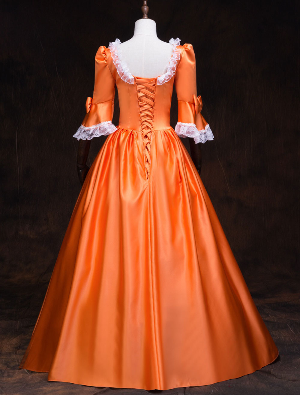 Victorian Dress Costume Womens Orange Baroque Masquerade Ball Gowns