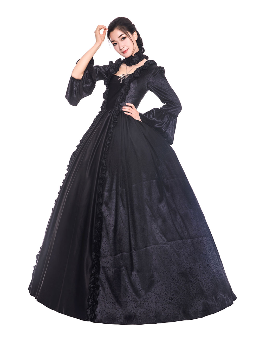 中世 ドレス 女性用 プリンセス 貴族ドレス ブラック 長袖 ヴィクトリア風 マルディグラ レトロ ヨーロッパ 宮廷風 中世 ドレス・貴族