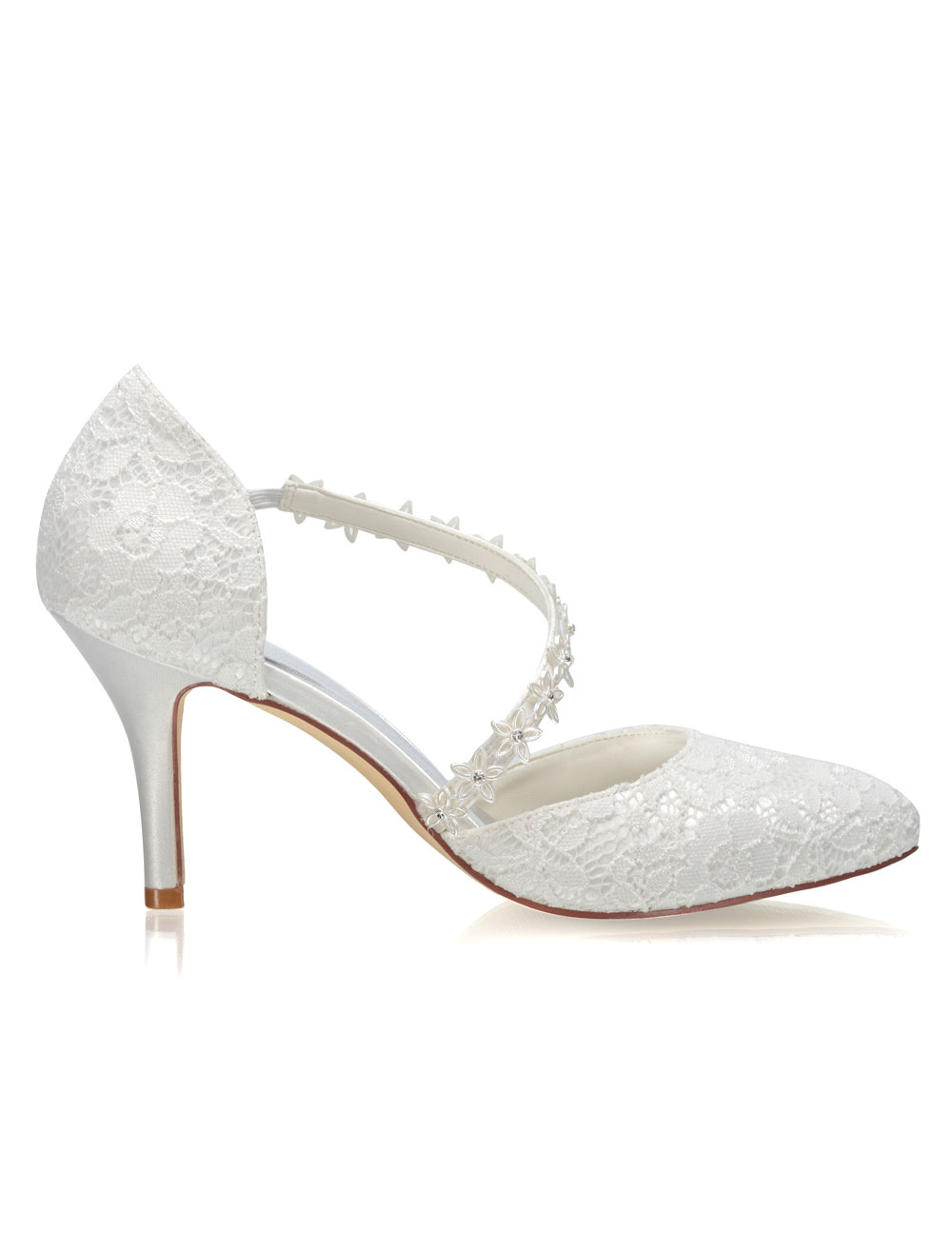 Elfenbein Hochzeitsschuhe Spitze Spitz Riemchen High Heel Brautschuhe ...
