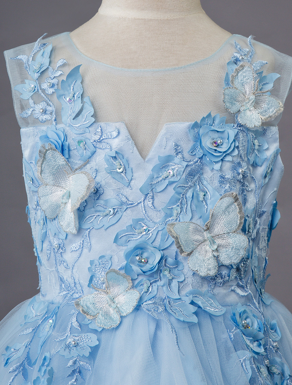 Wedding Flower Girl Dress Kids Formal Party Dresses Baby Blue Lace ...