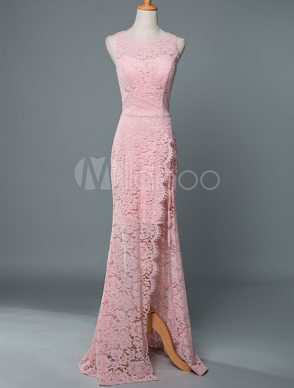 Prom Dress Lace Jewel Neck Mermaid Sleeveless Split Front Party Dresses ...