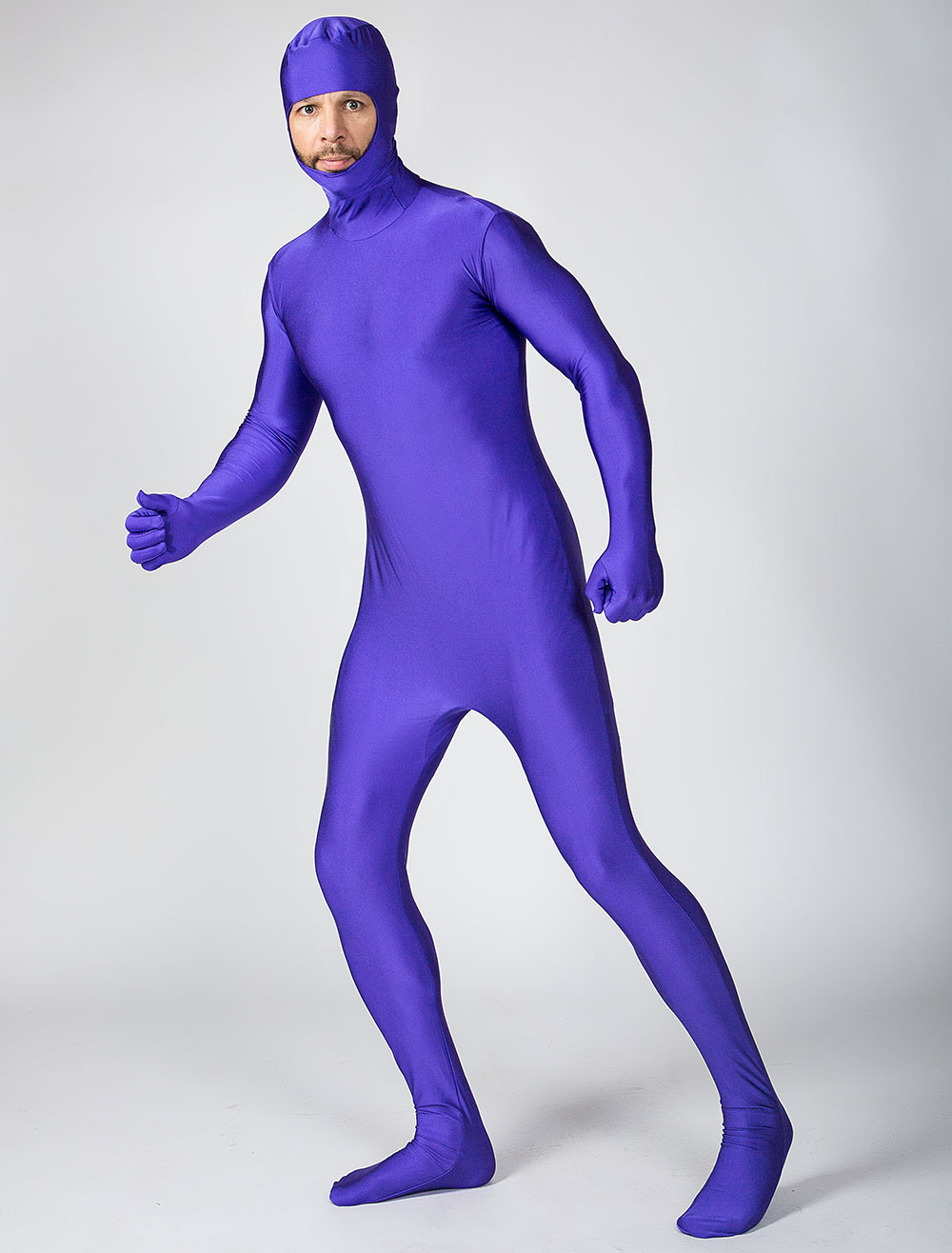 Morph Suit Purple Lycra Spandex Fabric Catsuit with Face Opened Men's ...